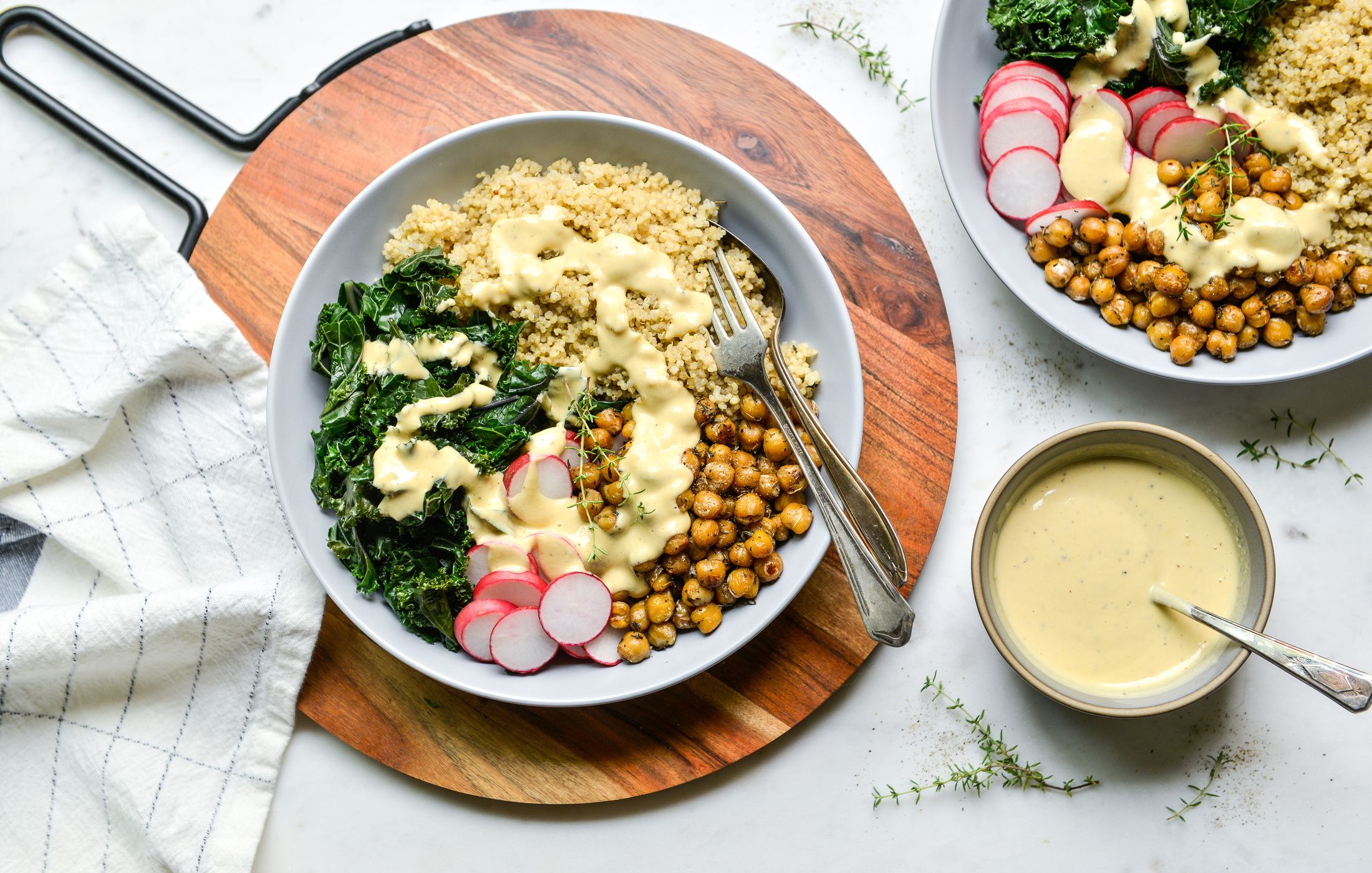 Herbed Chickpea, Quinoa, and Kale Bowls with Lemon-Tahini Dressing | Nourishing Meals®